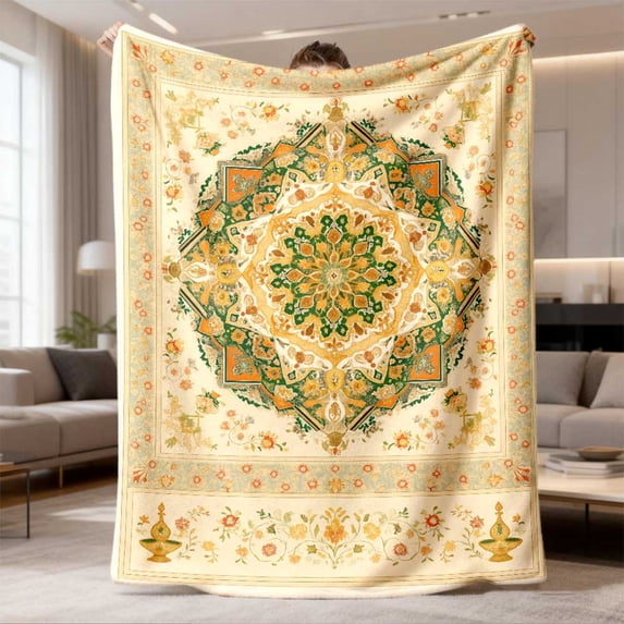 2026 New Mandala Datura Flannel Throw Blanket, Digital Print Polyester ...
