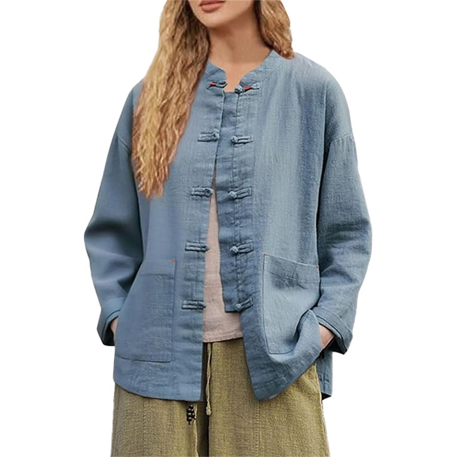 2026 New!Mandarin Collar Frog Button Long Sleeve Chinese Style Casual ...