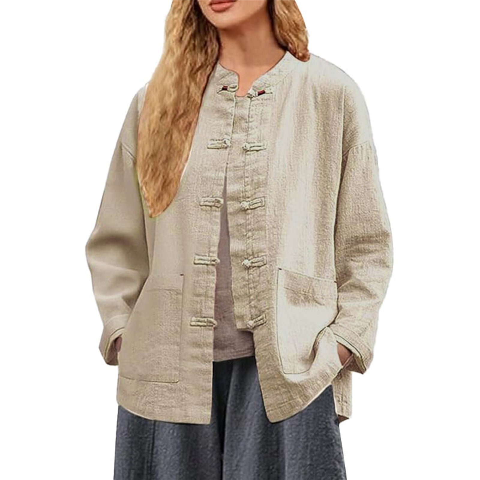 2026 New!Mandarin Collar Frog Button Long Sleeve Chinese Style Casual ...