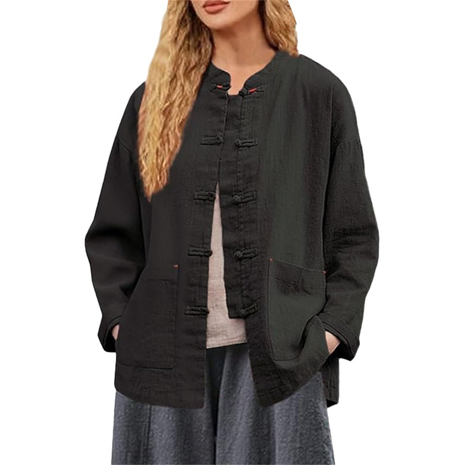 2026 New!Mandarin Collar Frog Button Long Sleeve Chinese Style Casual ...