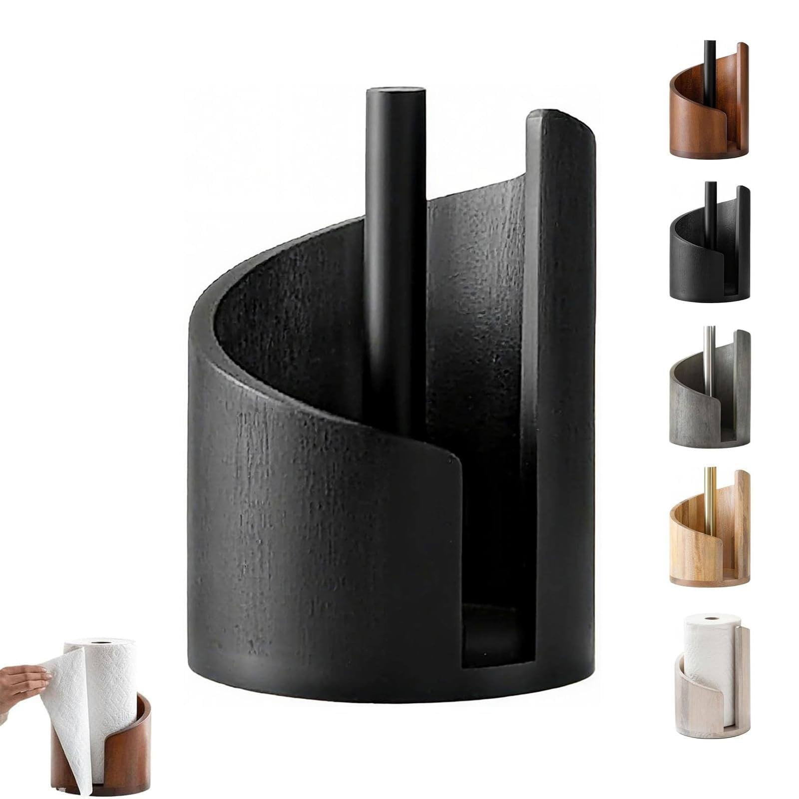 2026 New Mango Wood Paper Towel Holder Countertop | Iron Rod Stand with ...