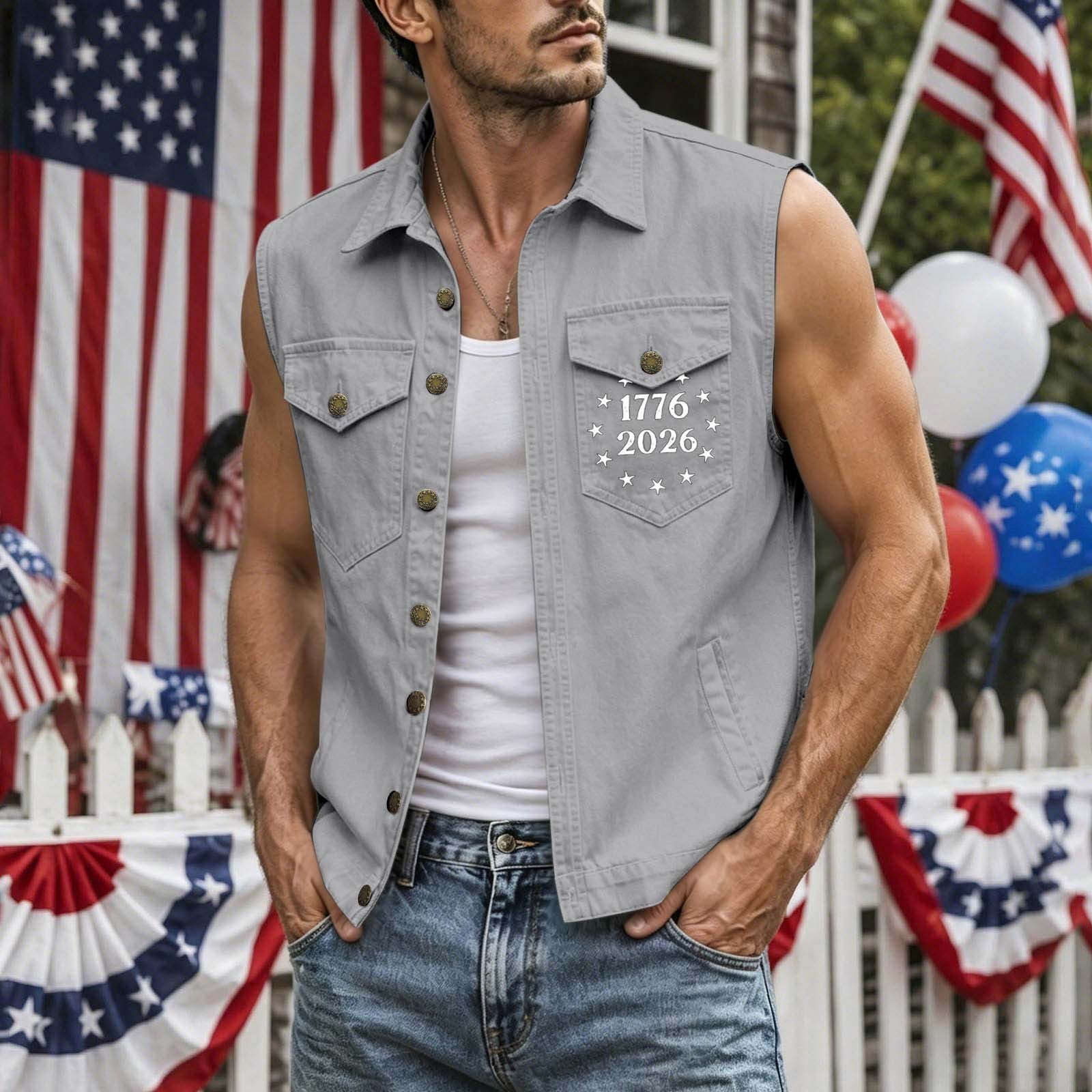 2026 New Men's American Flag Denim Vest Patriotic 4th of July Shirts ...