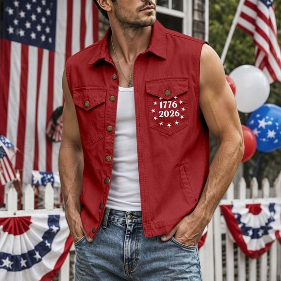2026 New Men's American Flag Denim Vest Patriotic 4th of July Shirts ...