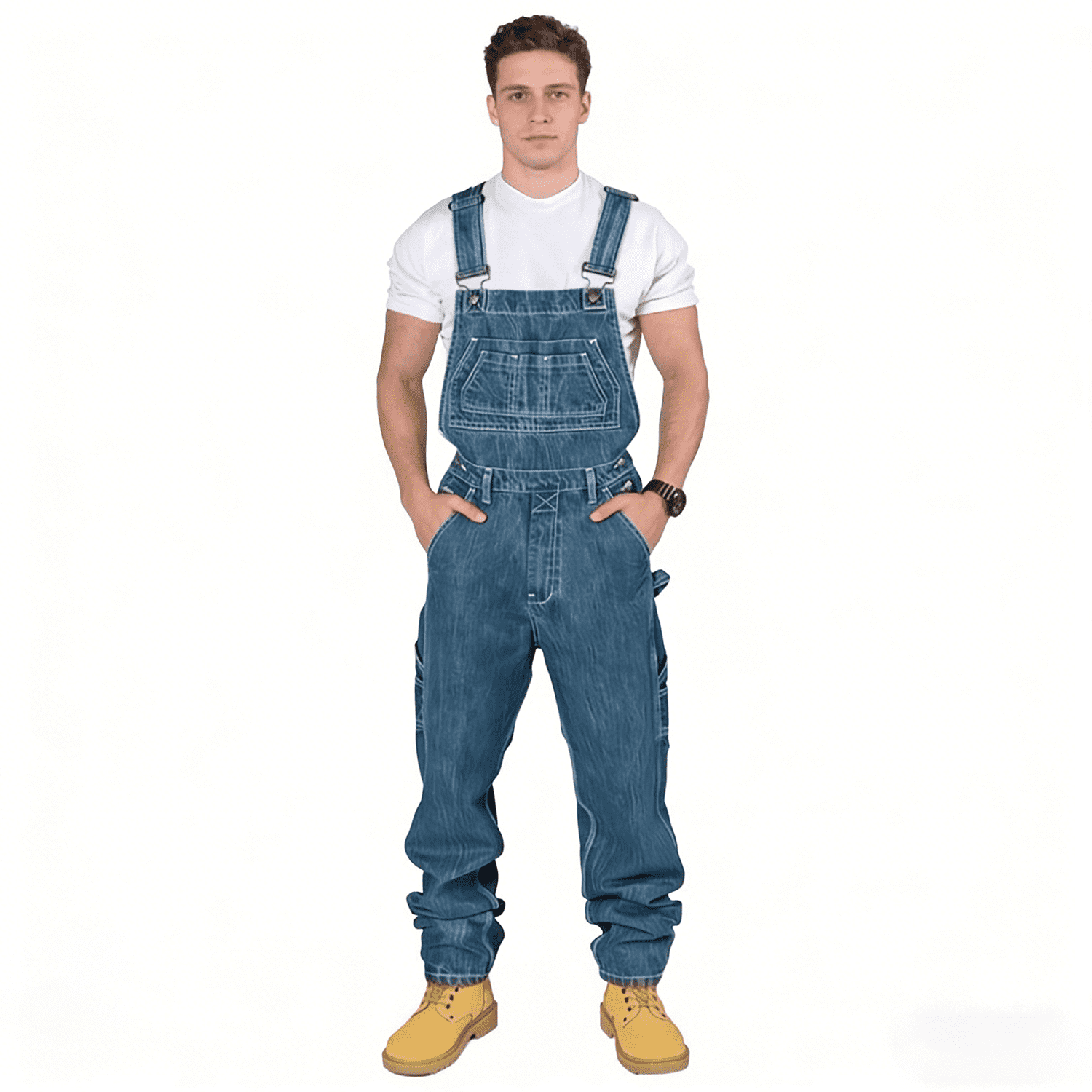 2026 New Men’s Denim Bib Overalls, Retro Workwear Loose Straight Leg ...