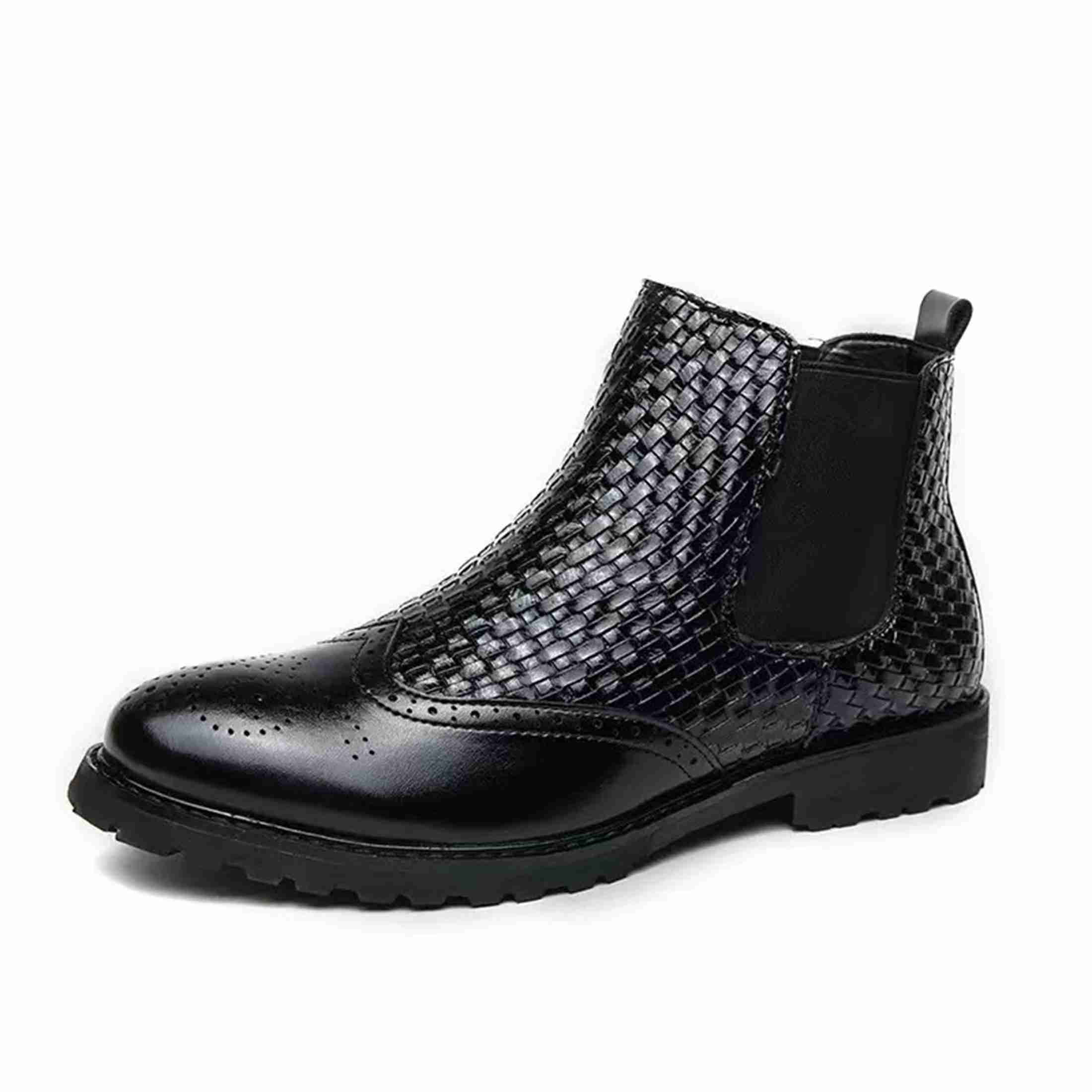 2026 New Men's Woven Leather Chelsea Boots, Handcrafted Leather Ankle ...