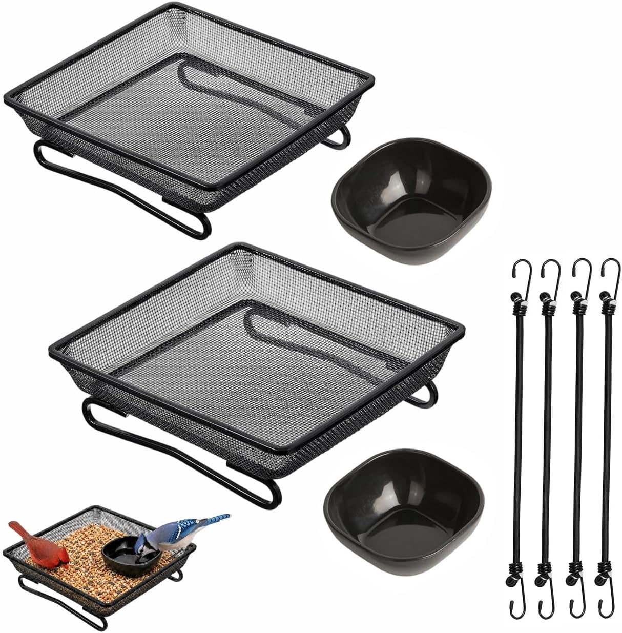 2026 New Mesh Metal Platform Bird Feeder with 2 Secure Elastic Rope ...