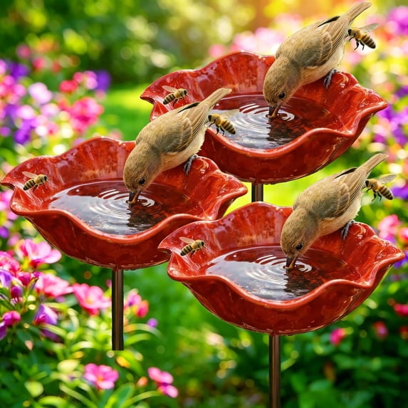 2026 New Metal Flower Garden Stakes Bird Bath, Handmade Metal Flower ...