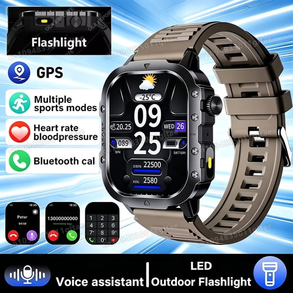 2026 New Military-grade Smart Watch Men GPS Flashlight 3ATM Waterproof ...
