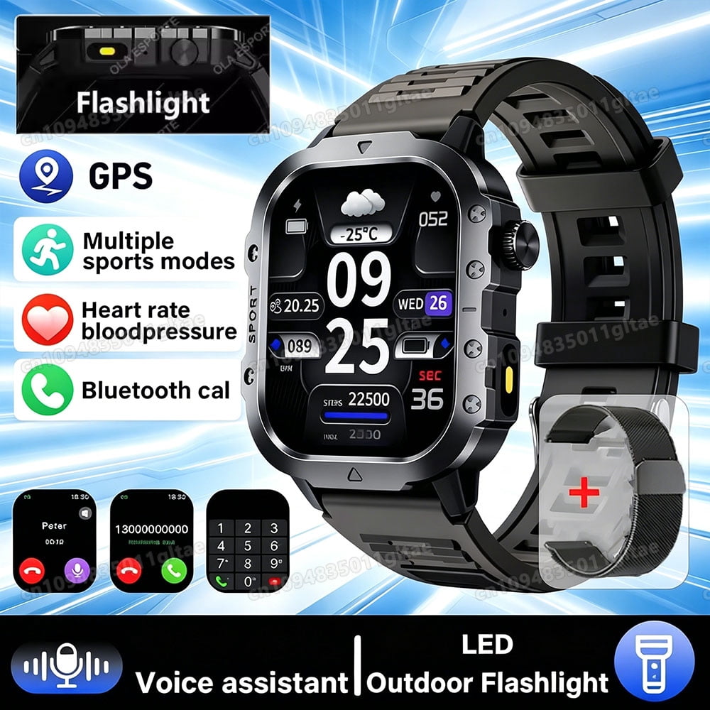 2026 New Military-grade Smart Watch Men GPS Flashlight 3ATM Waterproof ...