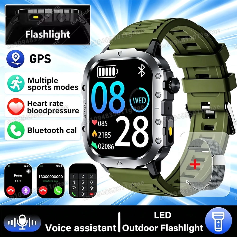 2026 New Military-grade Smart Watch Men GPS Flashlight 3ATM Waterproof ...