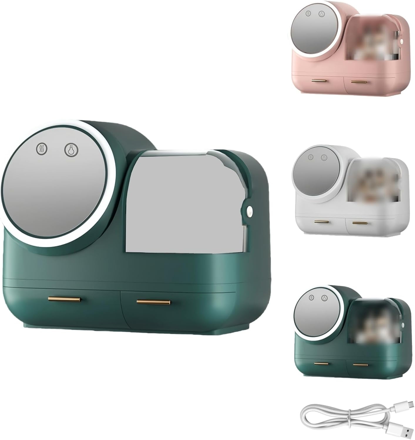 2026 New Mirror Fan Makeup Case - Large Capacity LED Light Mirror ...