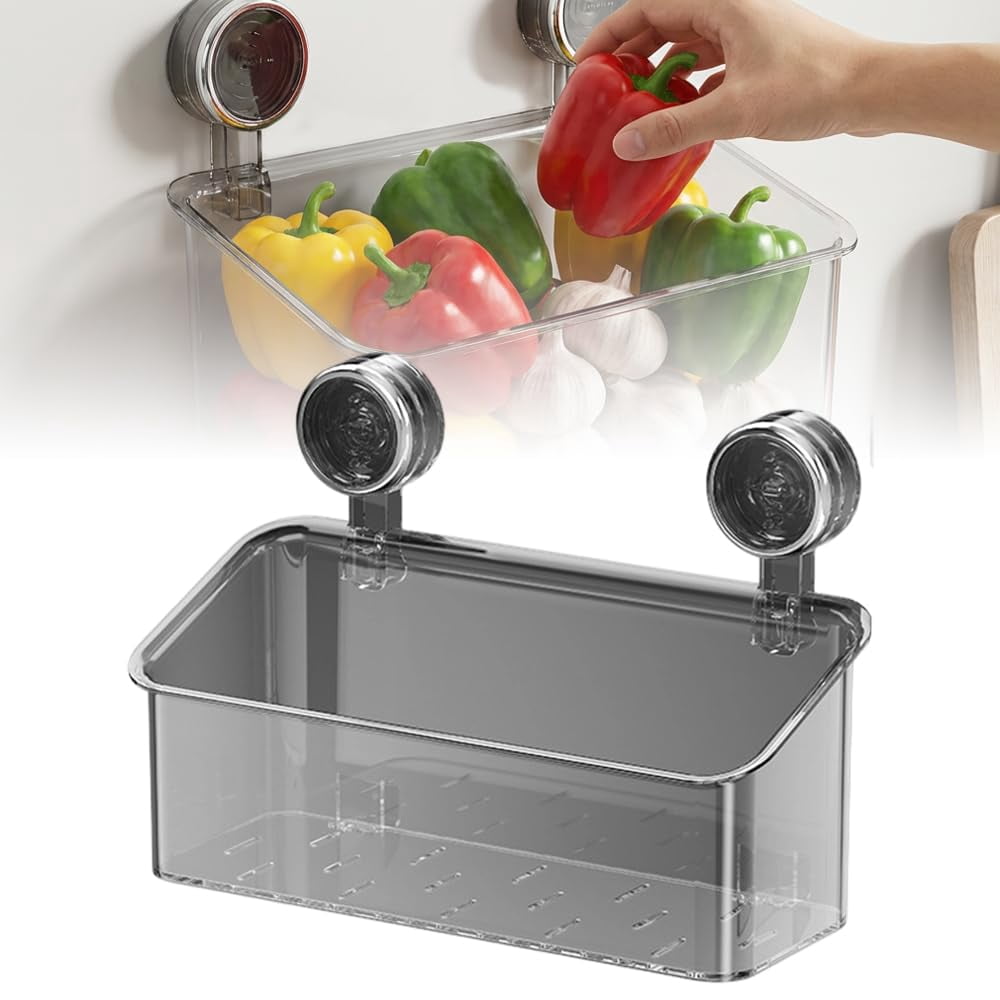 2026 New No-Drill Bathroom Suction Storage Box, Powerful Suction Cup ...