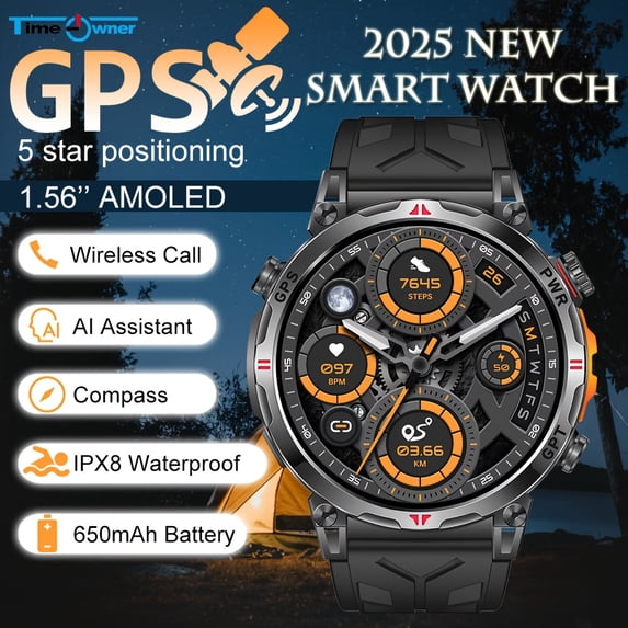 2026 New Outdoor Sports GPS Men's Smart Watch, 1.56" HD AMOLED Display ...