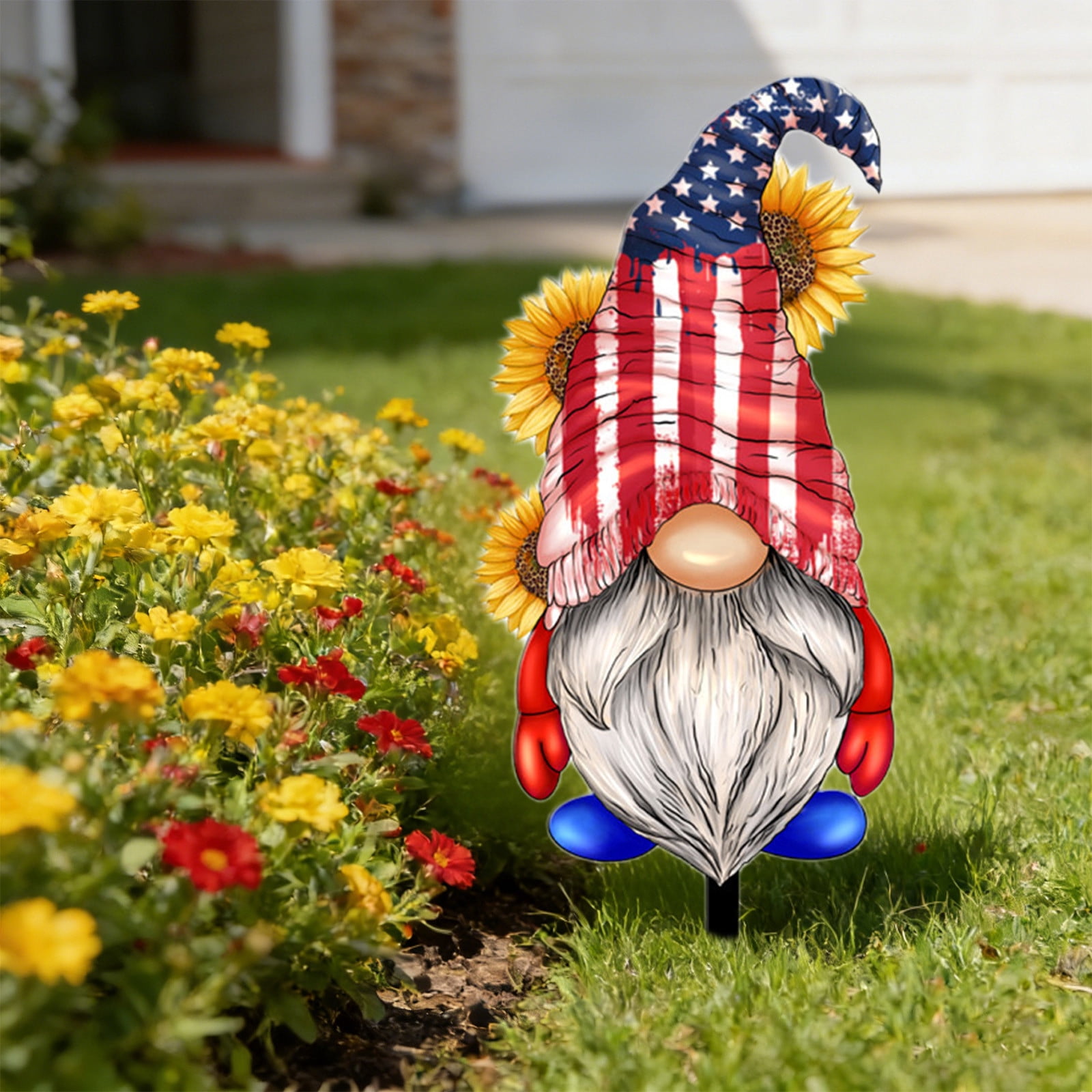 2026 New Patriotic Gnome Yard Stake Sunflower Welcome Whimsical ...