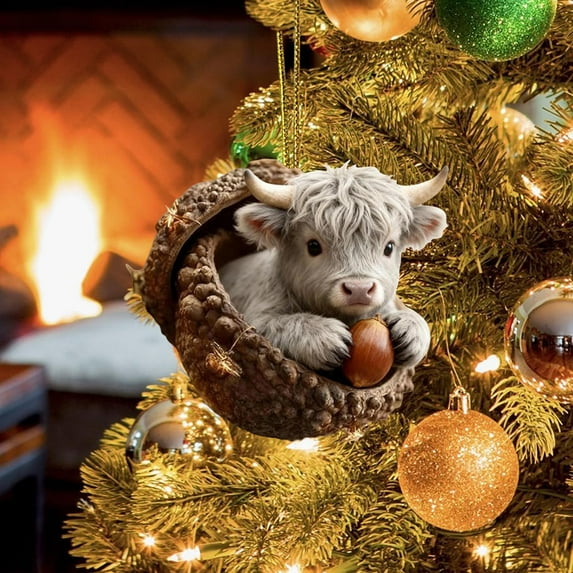 2026 New Pine Cone Highland Cow Decoration, 3.15in Cow Acorn Ornament ...