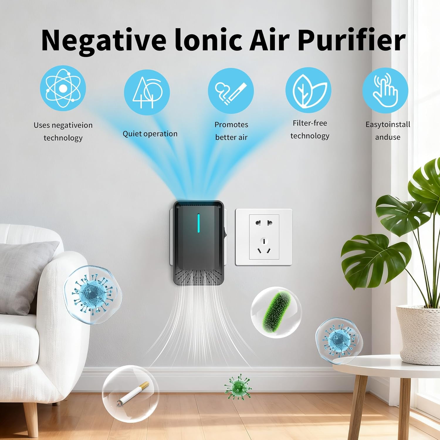 2026 New Plug in Air Purifier with Negative Ion Generator,Air Ionizers ...