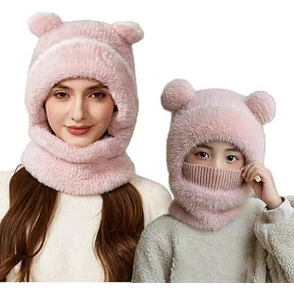 2026 New Plush Bear Ear Balaclava Hood, 3-in-1 Beanie with Scarf & Mask ...
