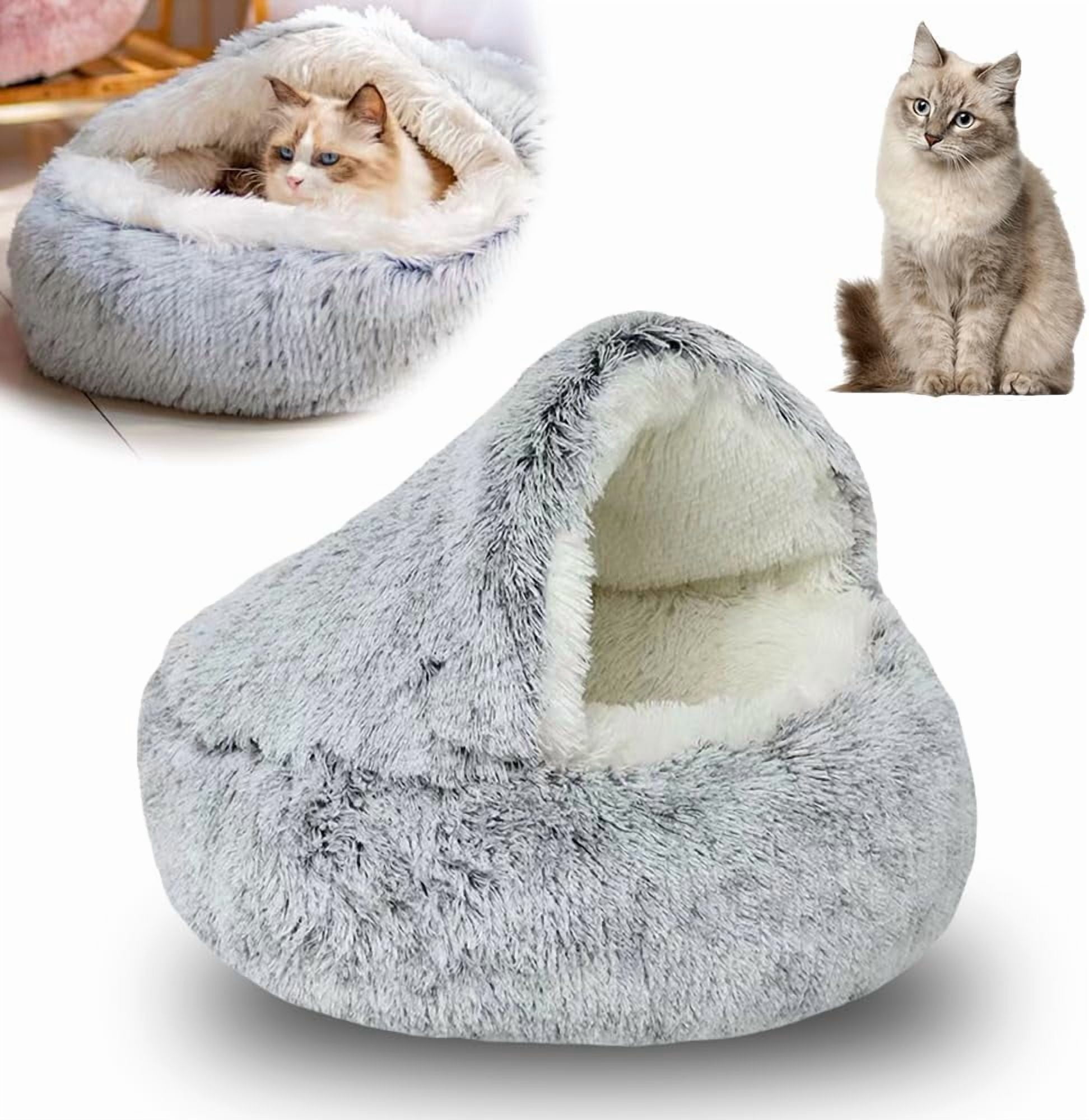 2026 New Plush Cat Nest Bed Cave,Cat Bed Round Plush Fluffy Hooded Cat ...