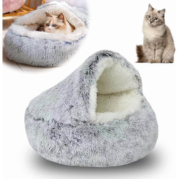 2026 New Plush Cat Nest Bed Cave,Cat Bed Round Plush Fluffy Hooded Cat ...