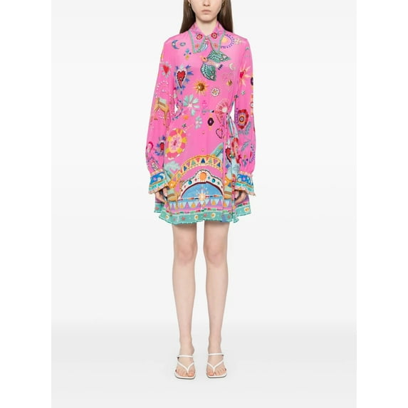 2026 New Printed Elegant Commuter-Style Bell Sleeve Shirt Collar Dress ...