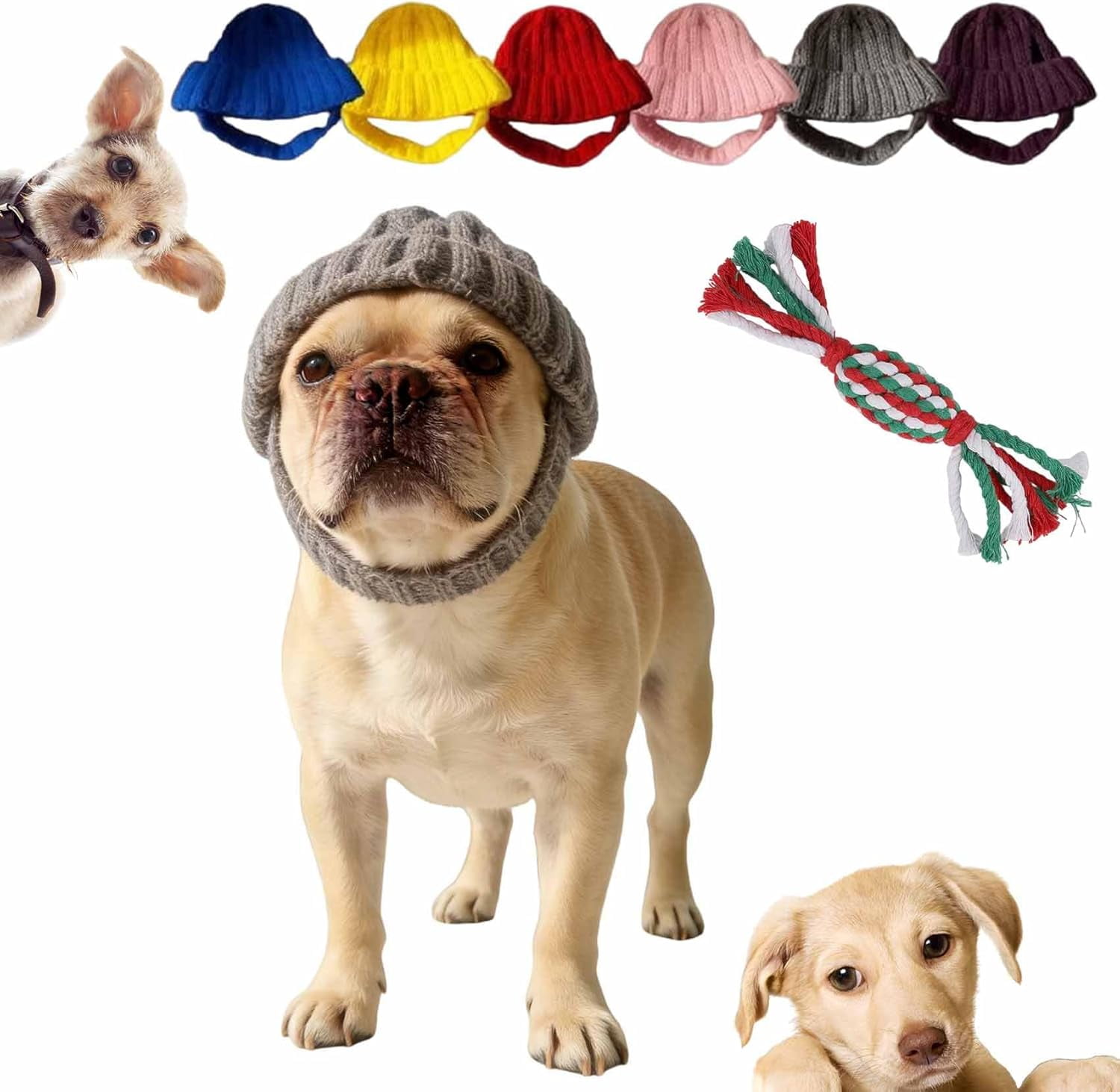 2026 New Red Knit Dog Beanie with Ear Flaps, Dog Hat with Ear Holes ...