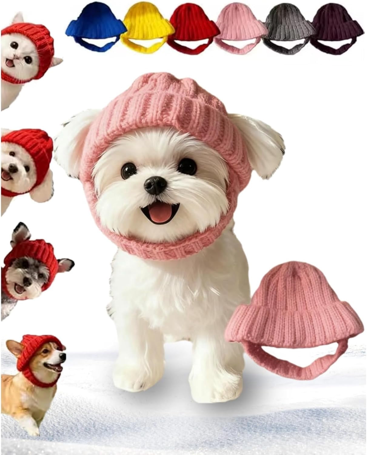 2026 New Red Knit Dog Beanie With Ear Flaps, Dog Warm Winter Hat,Soft ...