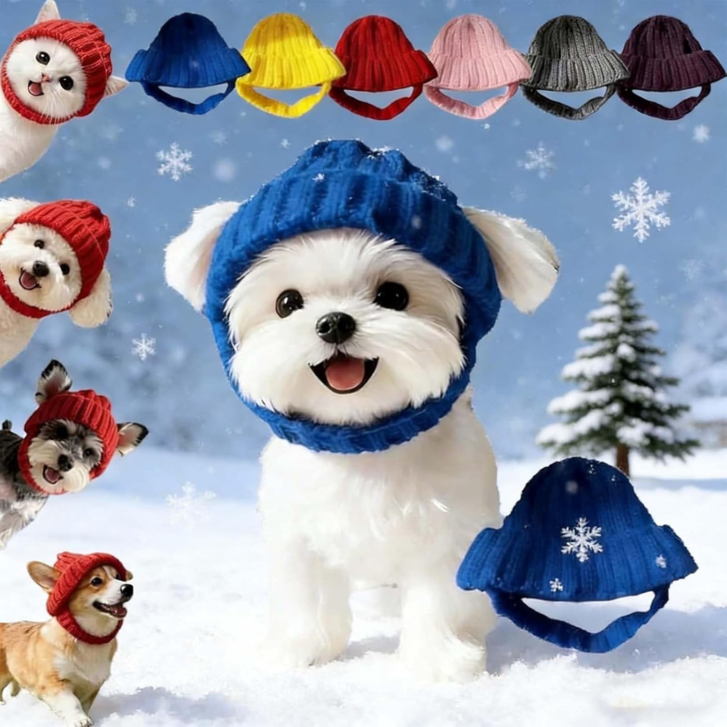 2026 New Red Wool Knit Dog Beanie with Ear Flaps Warm Fleece Lined ...