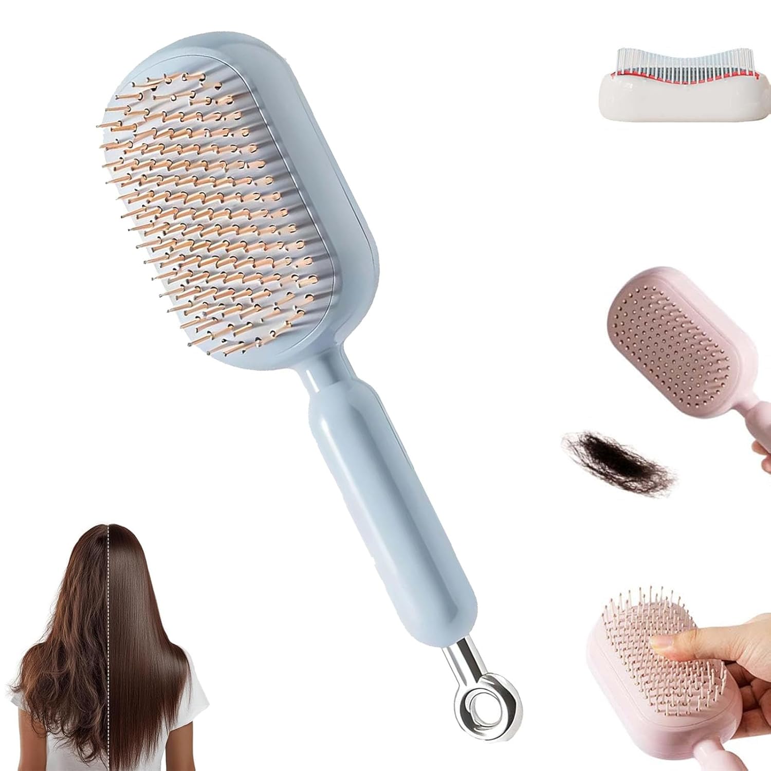 2026 New Retractable Cushion Massage Comb Brush, One-Pull Self Cleaning ...