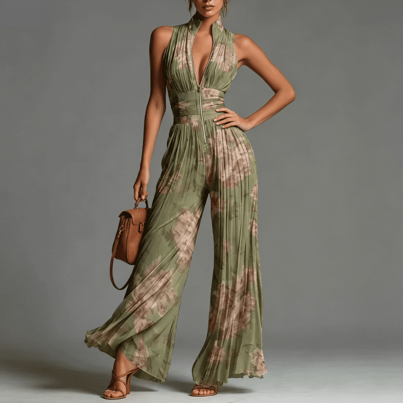 2026 New Simple and Elegant White Pleated Halter Neck Jumpsuit for ...