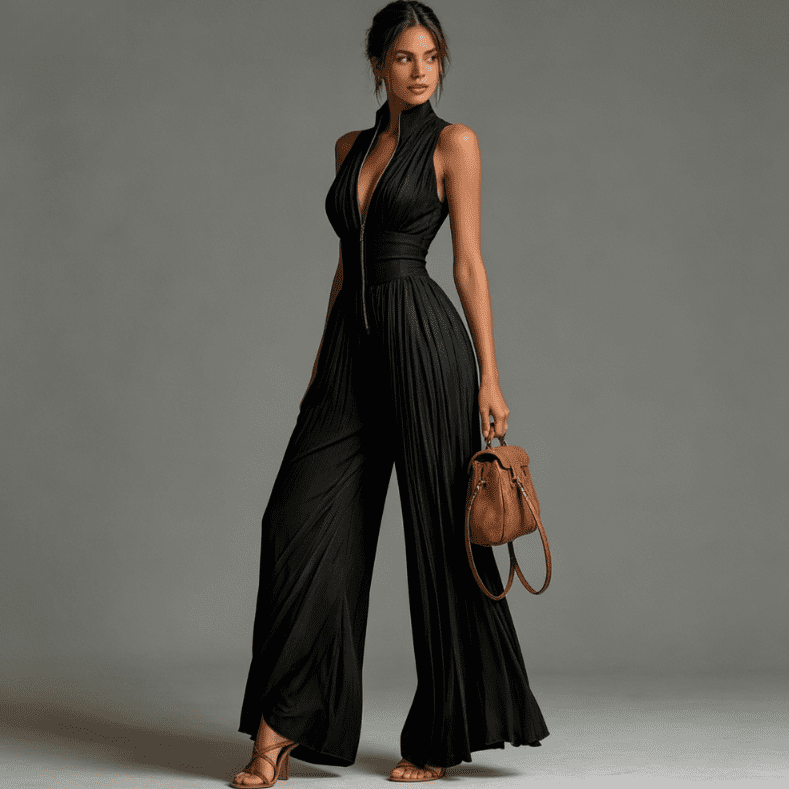 2026 New Simple and Elegant White Pleated Halter Neck Jumpsuit for ...