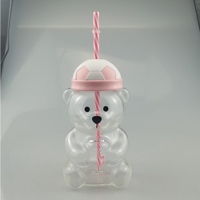 2026 New Soccer Lid Bear Straw Glass Cup, Eco Friendly Cute Animal ...