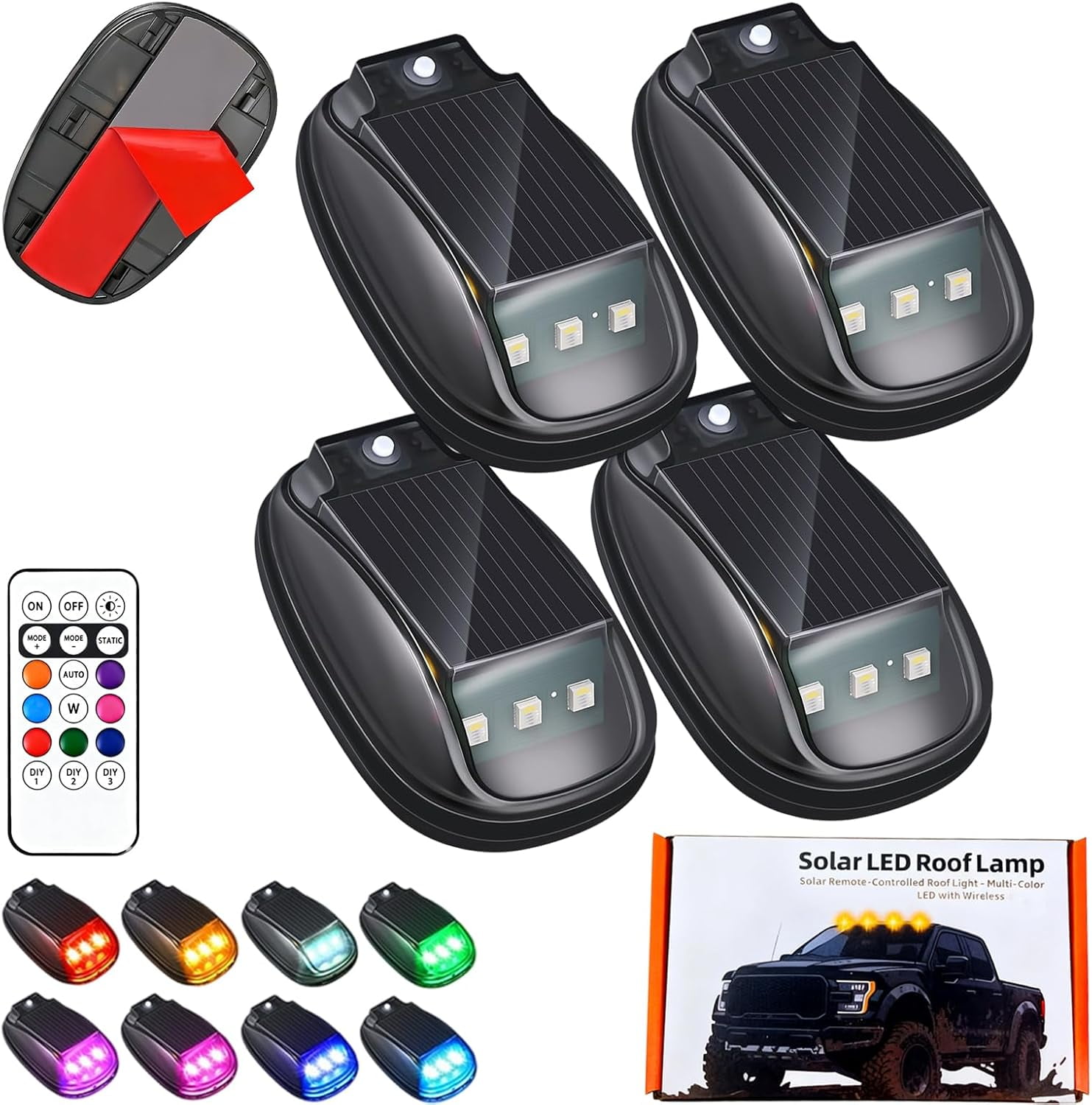 2026 New Solar Car Roof RGB Strobe Light with Remote Control ...
