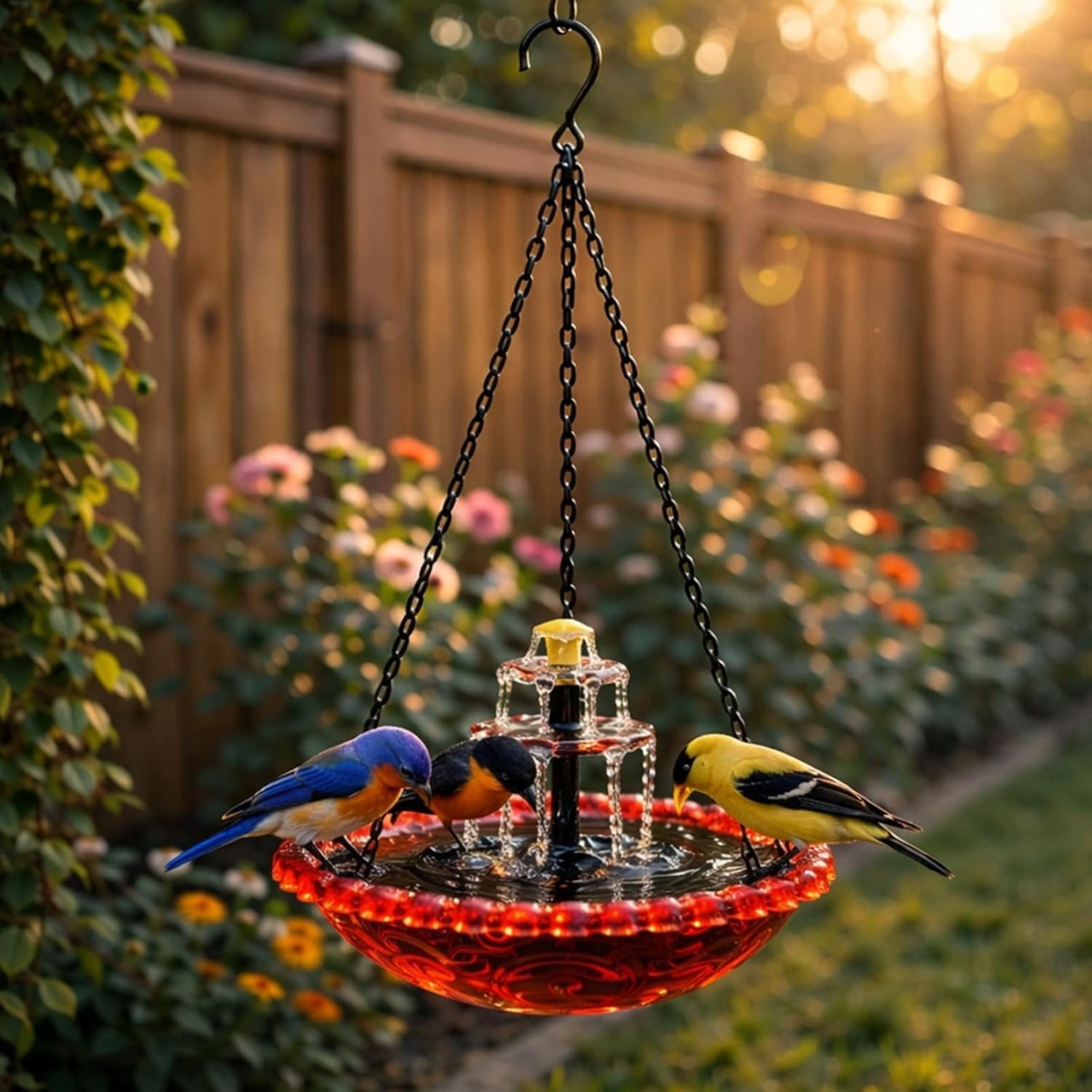 2026 New Solar Cascade Hanging Bird Bath Fountain, Outdoor Hanging Bird ...