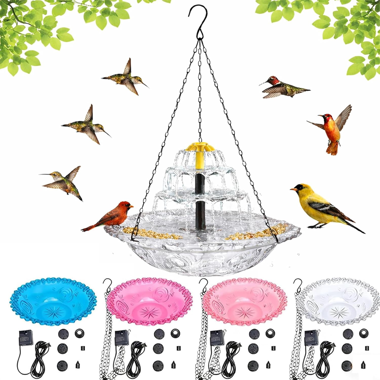 2026 New Solar Cascade Hanging Bird Bath Fountain, Outdoor Hanging Bird ...