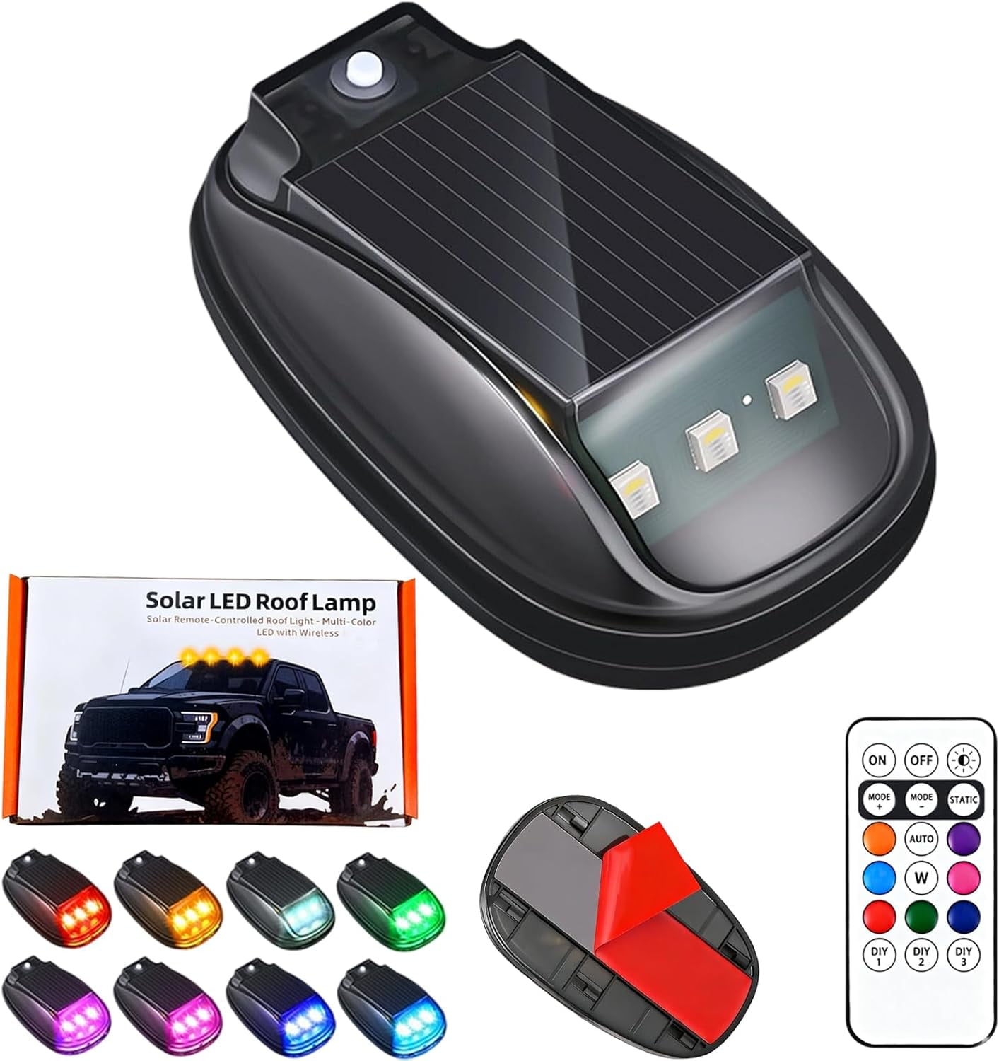 2026 New Solar RGB LED Strobe Light for Car Roof - 8 Colors, Remote ...
