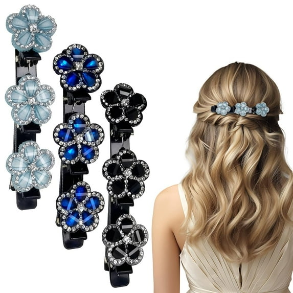 2026 New Sparkling Crystal Stone Braided Hair Clips, Rhinestone Hair ...