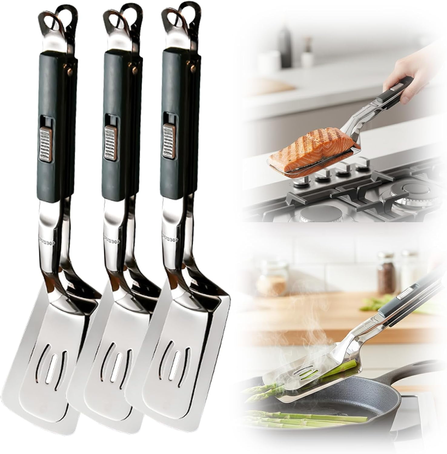 2026 New Stainless Steel BBQ Clamp, Heat-Resistant Long Handle Grilling ...
