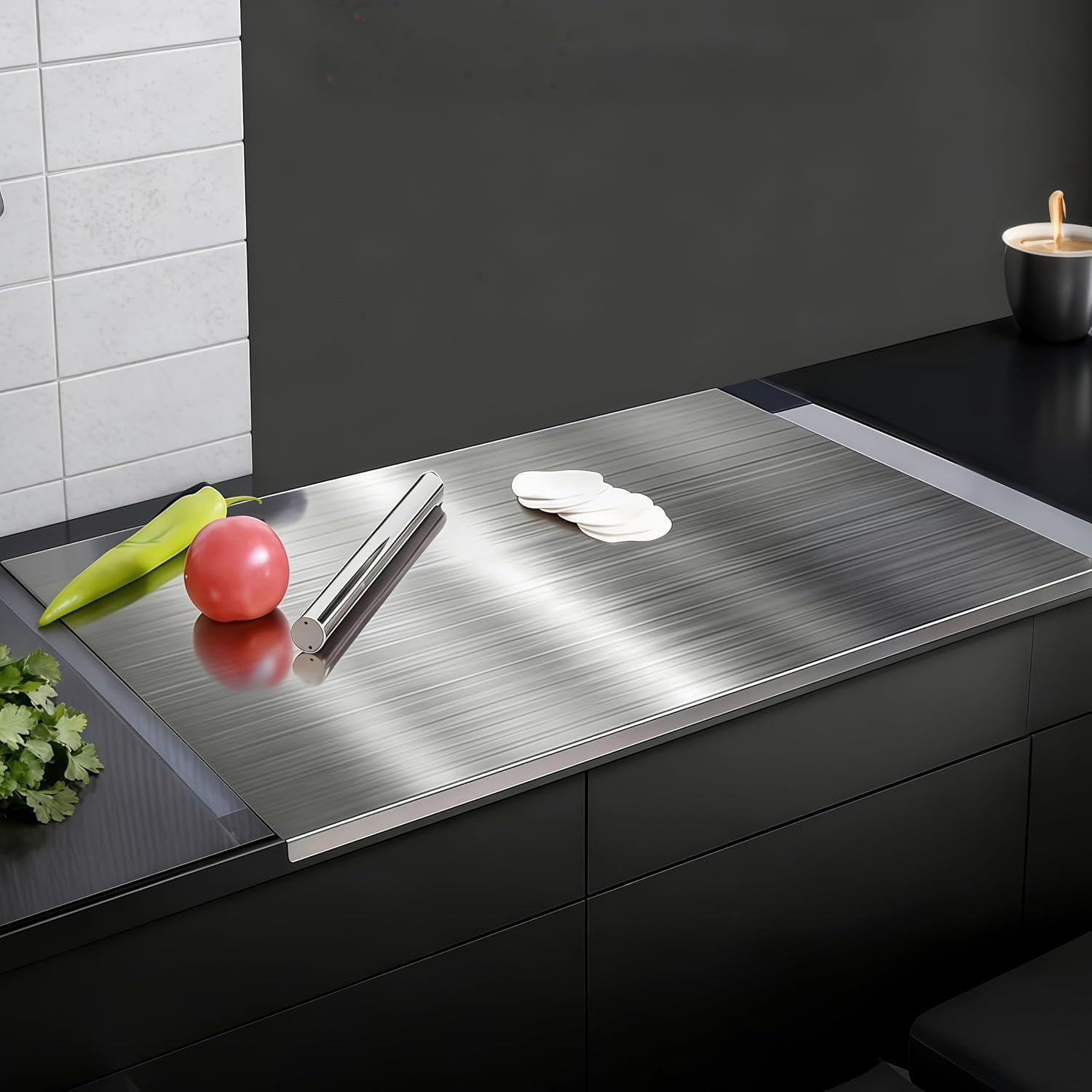 2026 New Stainless Steel Kitchen Cutting Board with Lip,Non-Stick ...