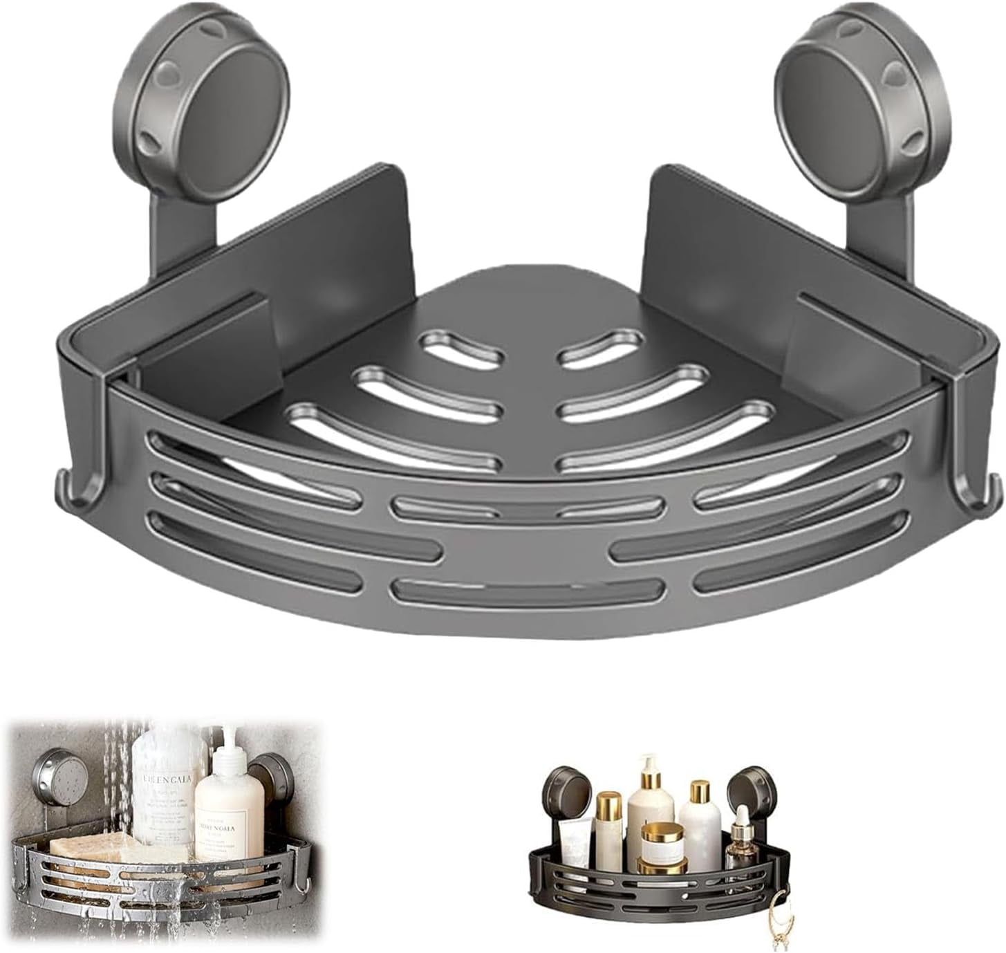2026 New Suction Cup Corner Shower Shelf, No-Drill Bathroom Corner ...
