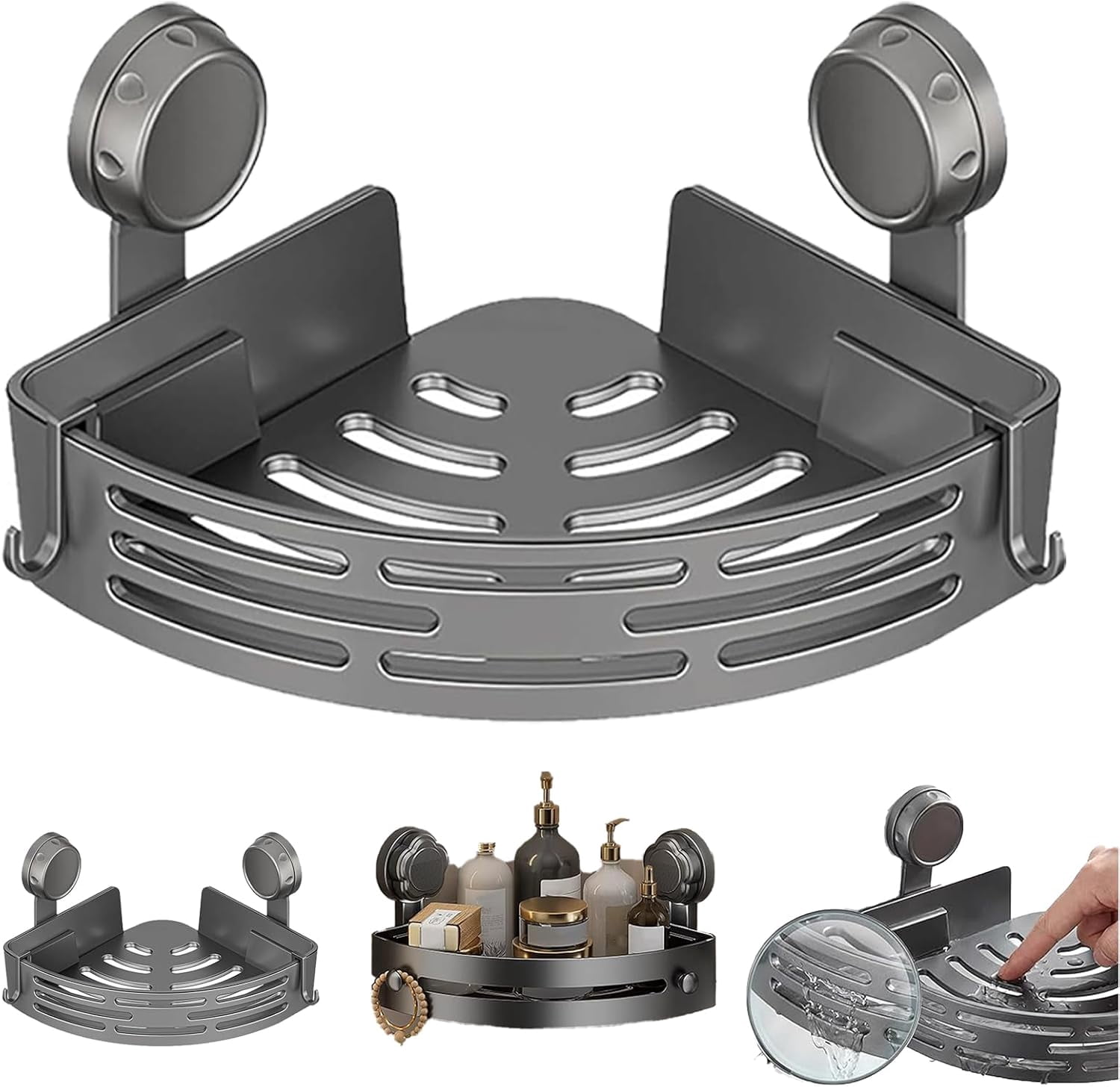 2026 New Suction Cup Corner Shower Shelf, No-Drill Bathroom Corner ...