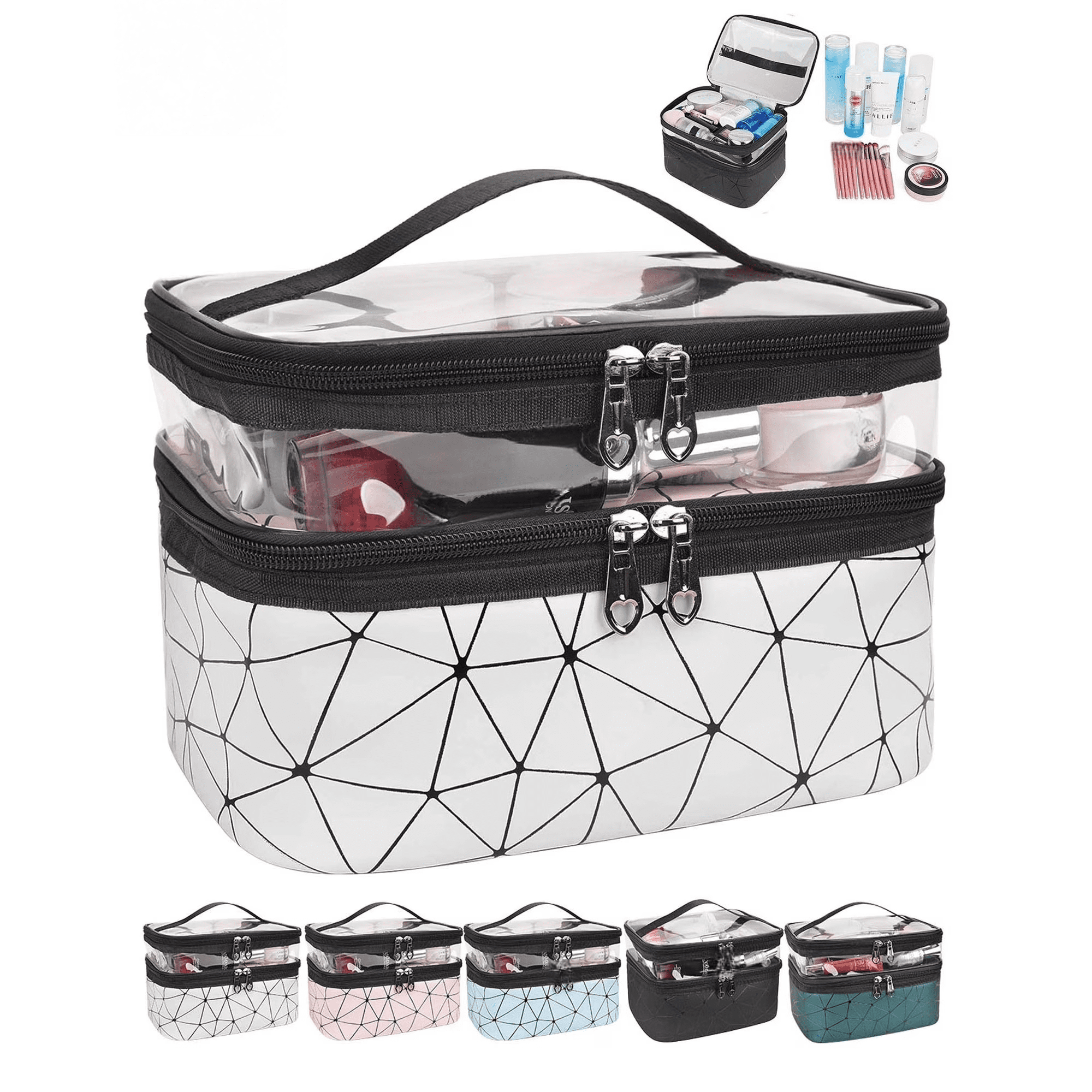 2026 New Travel Makeup Bag Double Layer Make Up Bags Large Clear Makeup ...