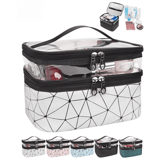 2026 New Travel Makeup Bag Double Layer Make Up Bags Large Clear Makeup ...