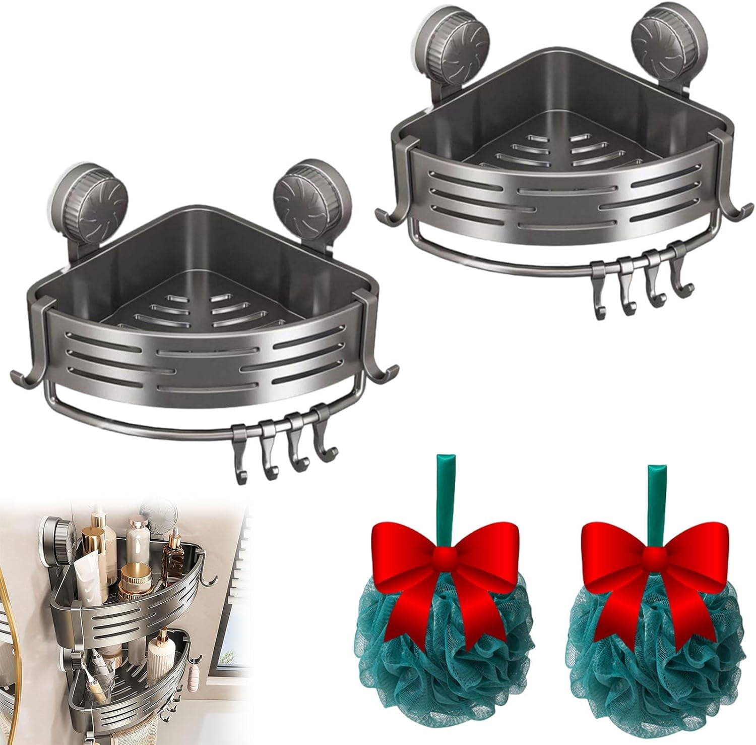 2026 New Triangle Suction Cup Shower Caddy, Corner Shower Caddy Suction ...