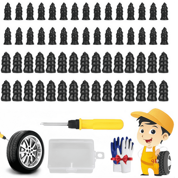 2026 New Upgrade 60Pcs Rubber Screw Tire Plugs, Flat Tire Repair Rubber ...