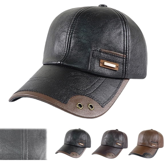 2026 New Warm Leather Baseball Caps, Men's Genuine Leather Plush Fleece ...