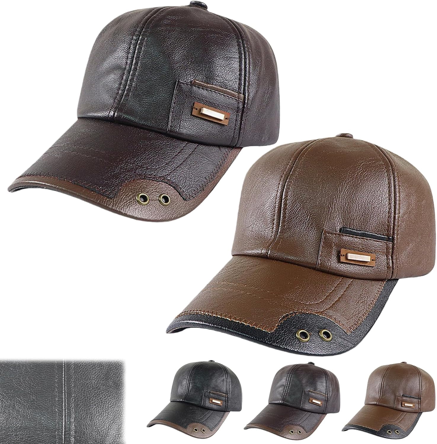 2026 New Warm Leather Baseball Caps, Men's Genuine Leather Plush Fleece ...