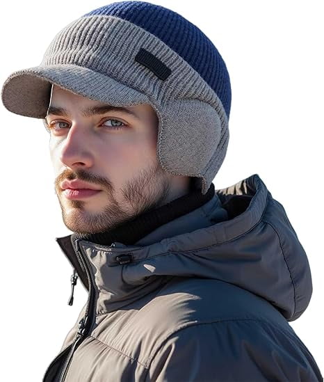 2026 New Windproof Thermal Cap with Visor, Winter Beanie with Brim and ...