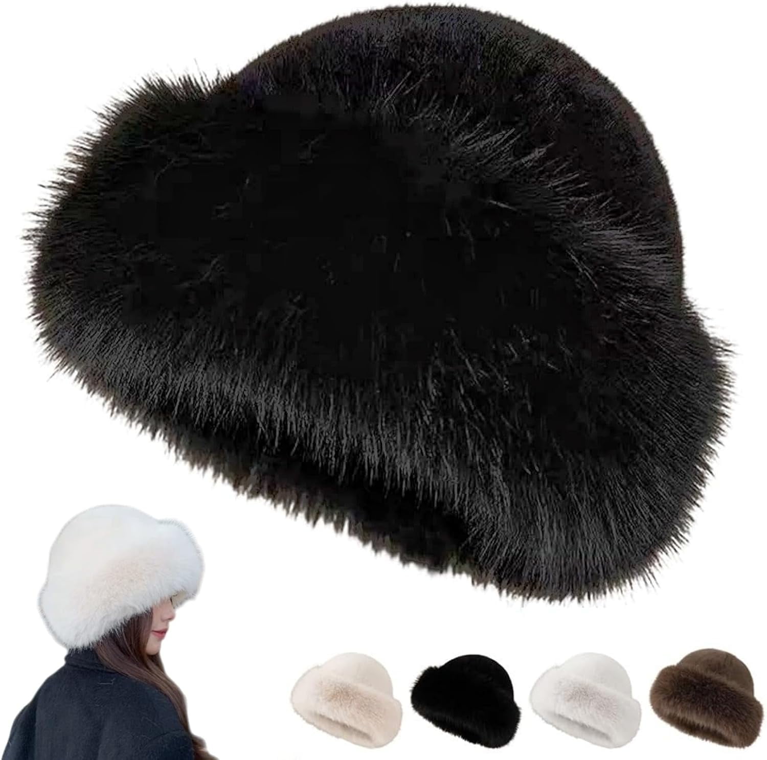2026 New Winter Faux Fur Bucket Hat, Women's Soft Warm Faux Mink Plush ...