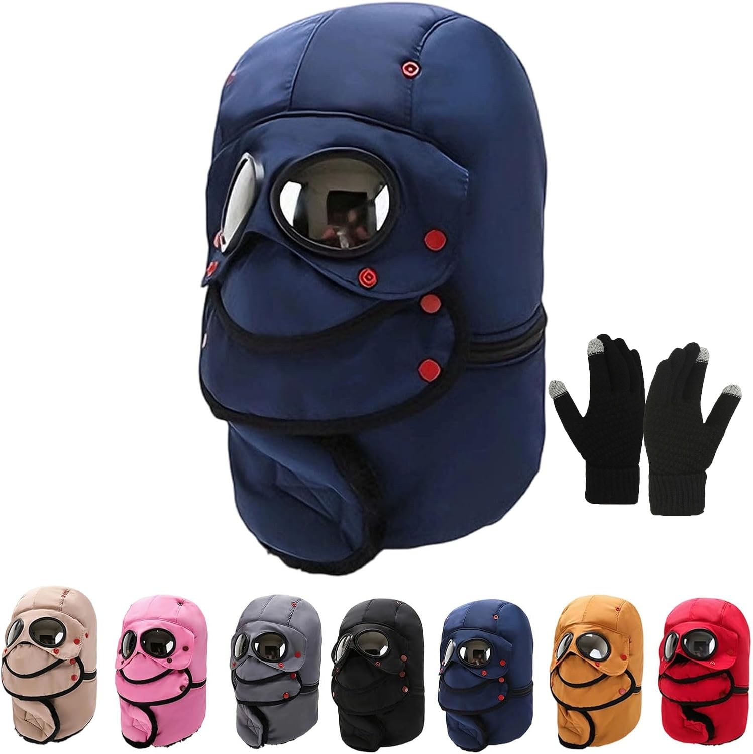 2026 New Winter Thermal Hat with Glasses, Windproof Fleece 4-in-1 Ski ...