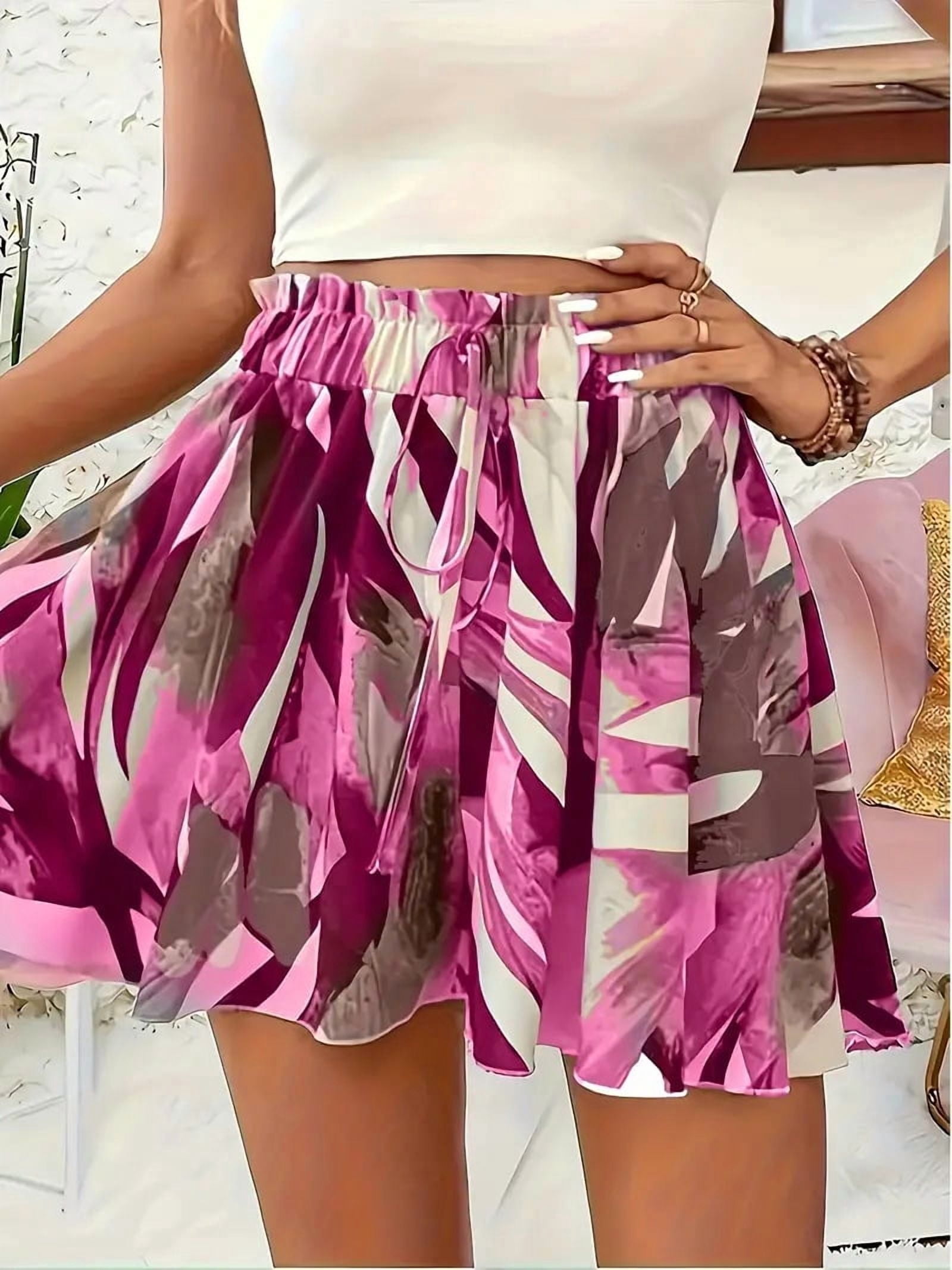 2026 New Women's Abstract Oil Painting Print Drawstring Elastic High ...